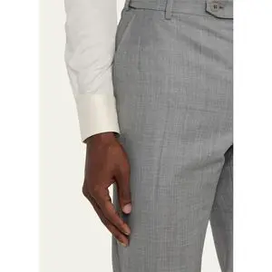 Brioni Wool Sharkskin Straight Leg Trousers