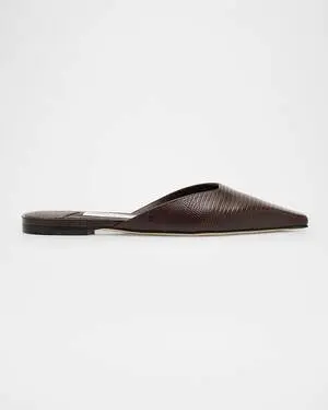 JIMMY CHOO Vivi Lizard-embossed Ballerina Mules - Coffee