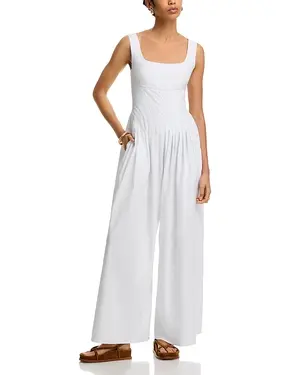 Line & Dot Abbott Poplin Pleated Jumpsuit - White