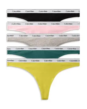 Calvin Klein Thongs, Pack Of 5 - Black/grey Heather/buff Pink/lively Teal