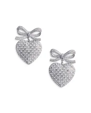 SELF-PORTRAIT Crystal Bow And Imitation Pearl Heart Earrings - Silver