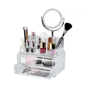 ELLE Clear Makeup Organizer With Vanity Mirror - No Color
