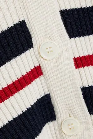 Thom Browne Striped Cable-knit Cashmere Cardigan - Off-white
