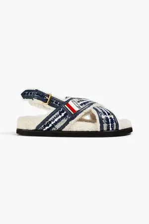 Thom Browne Shearling-lined Bouclé Slingback Sandals - Navy