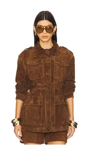 AEXAE Leather Suede Mid Jacket - Brown