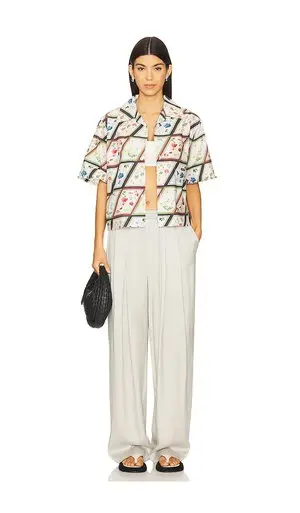 PRIVATE POLICY Cropped Camp Shirt With Beaded Cuffs