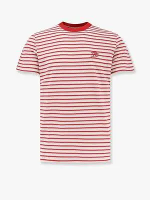 GOLDEN GOOSE Striped Cotton Tshirt With Logo - Red