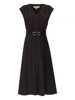 Michael Kors Belted Poplin Midi Dress - Black