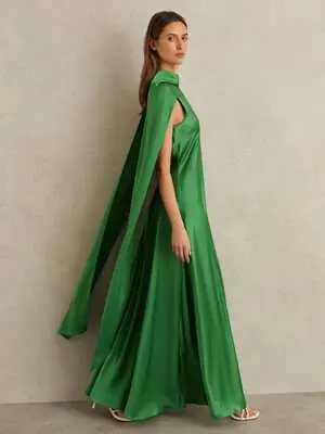 Women's Draped Cowl Neck Satin Evening Dress