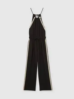 REISS Auden Halterneck Jumpsuit With Craft Stitch