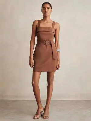 REISS Fia Belted Mini Dress - Brown