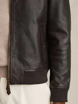 REISS Cast Leather Bomber Jacket - Brown