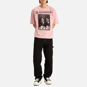 Dsquared2 Overlay Graphic Loose Fit T-shirt - Dusty Antic Rose