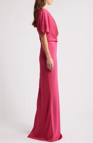 Amsale Slouch One-shoulder Hammered Satin Gown