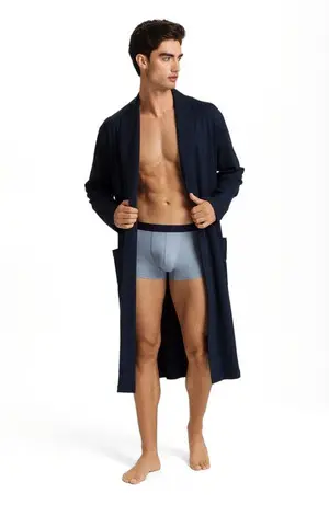 Hanro Night And Day Shawl Collar Cotton Robe - Deep Navy