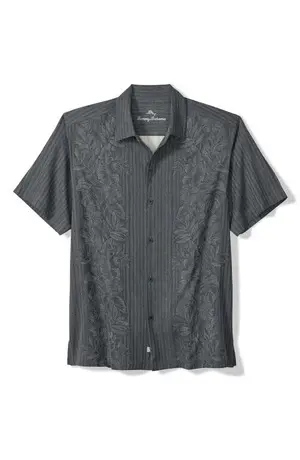 Tommy Bahama Maui Border Silk Short Sleeve Button-up Shirt Turbulence