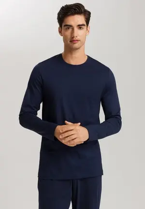 Hanro Night And Day Cotton Crew Neck Top - Deep Navy
