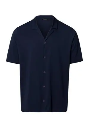 Hanro Night And Day Notch Collar Button Front Cotton Shirt - Deep Navy