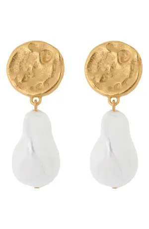 REISS Maya Faux Pearl Drop Earrings - Gold Tone/ Pearl