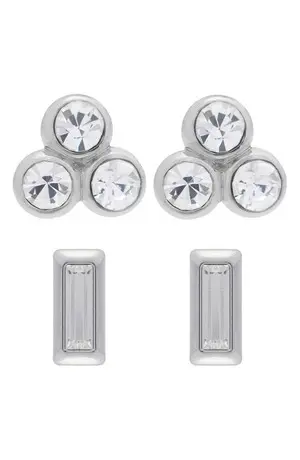 REISS Mika Micro Set Of 2 Stud Earrings - Silver Tone/ Clear Crystal