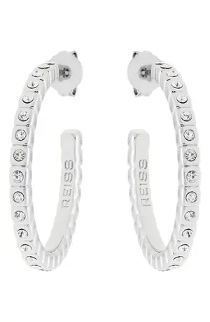 REISS Sade Crystal Hoop Earrings - Silver Tone/ Clear Crystal