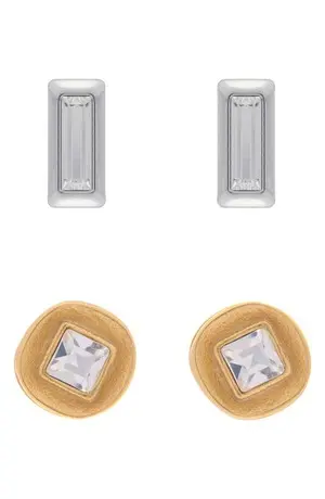 REISS Mimi Micro Stud Earrings Set - Silver Tn/ Gold Tn/ Crystal
