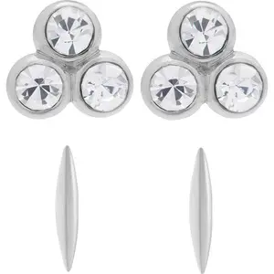 REISS Mira Micro Stud Earrings Set Of 2 - Silver Tone/ Clear Crystal