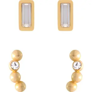 REISS Mina Stud Earrings Set Of 2 - Gold Tone/ Clear Crystal