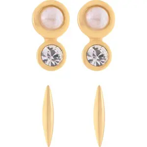 REISS Minnie Micro Set Of Stud Earrings - Gold Tone/ Pearl/ Crystal