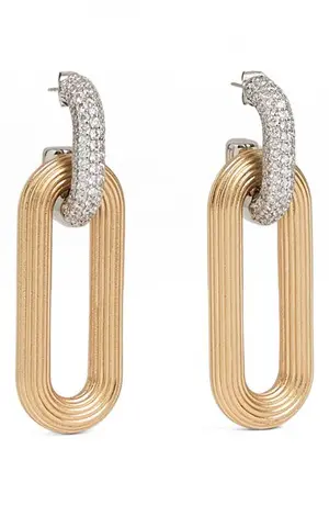 REISS Callie Contour Pavé Drop Earrings - Gold / Silver Tone/ Crystal