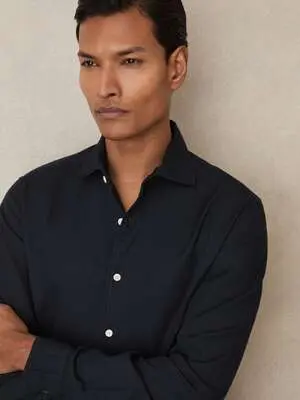 REISS Carvalho Cotton-piqué Garment-dyed Shirt - Navy