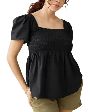 INGRID & ISABEL Short Sleeve Smocked Top - Black