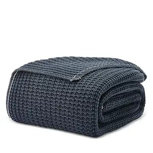 UGG Luna Knit Cotton Throw Blanket - Navy