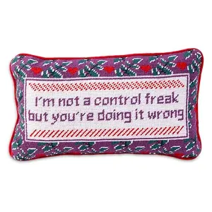 FURBISH Control Freak Needlepoint Decorative Pillow - Red