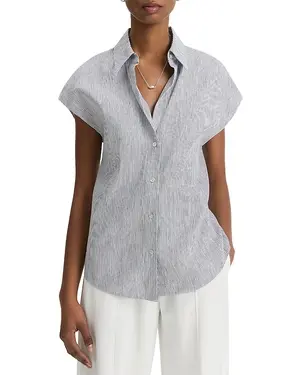 Vince Ticking Stripe Linen Top - Iris Slate