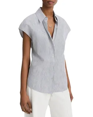 Vince Ticking Stripe Linen Top - Iris Slate