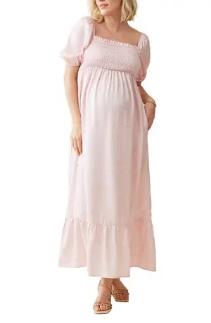 smocked maternity maxi dress