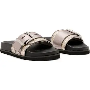 ALLSAINTS Ellie Raffia Stud Slide Sandal - Silver
