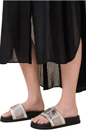 ALLSAINTS Ellie Raffia Stud Slide Sandal - Silver