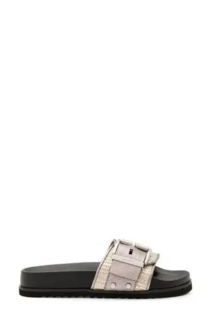 ALLSAINTS Ellie Raffia Stud Slide Sandal - Silver