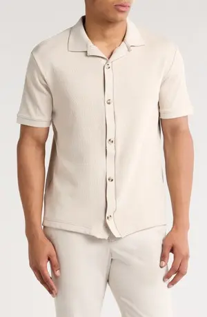 DENIM AND FLOWER Ribbed Knit Camp Shirt