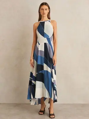 REISS Imogen Stripe Print Midi Dress