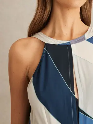REISS Imogen Stripe Print Midi Dress