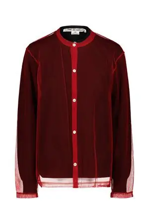 Comme Des Garçons Crew Neck Cardigan With Tulle Overlay - Multicolour