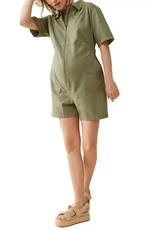 INGRID & ISABEL® Utility Maternity Romper - Olive