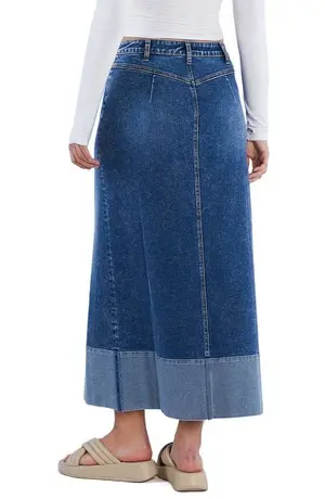WASH LAB DENIM Cuffed Maxi Skirt - Cuffed Blue