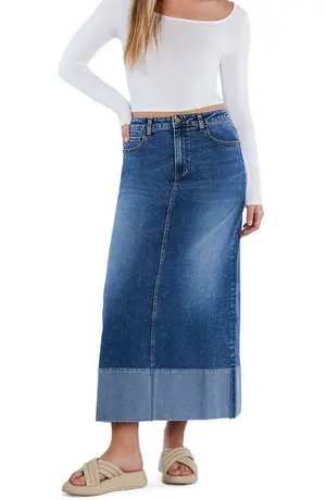 WASH LAB DENIM Cuffed Maxi Skirt - Cuffed Blue