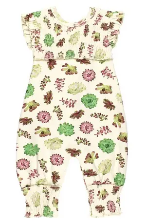 L'OVEDBABY Cross Back Organic Cotton Romper - Buttercream Succulents