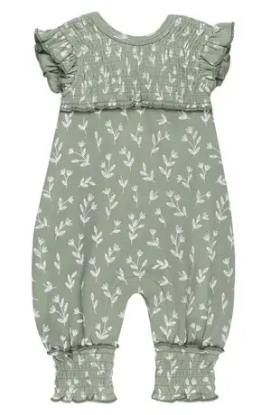 L'OVEDBABY Cross Back Organic Cotton Romper - Seafoam Bloom