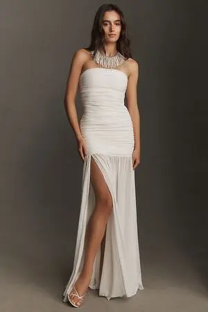 Retrofete Adele Strapless Ruched Maxi Dress - White